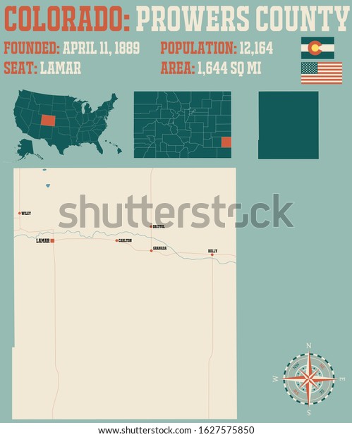 Large Detailed Map Prowers County Colorado 库存矢量图（免版税）1627575850 ...