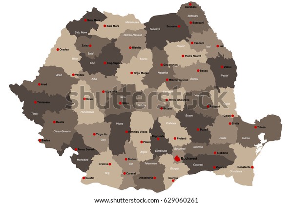 Large Detailed Map Romania Regions Main Stock Vector (Royalty Free ...
