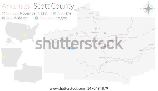 Large Detailed Map Scott County Arkansas: vector de stock (libre de ...