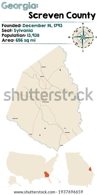 Large Detailed Map Screven County Georgia Stock Vector (Royalty Free ...