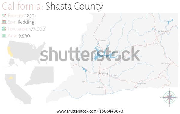 Large Detailed Map Shasta County California: vetor stock (livre de ...