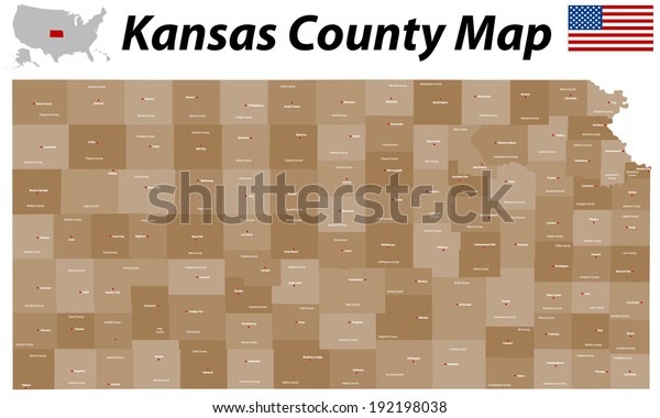 A large and detailed map of the State of Kansas with all counties and ...