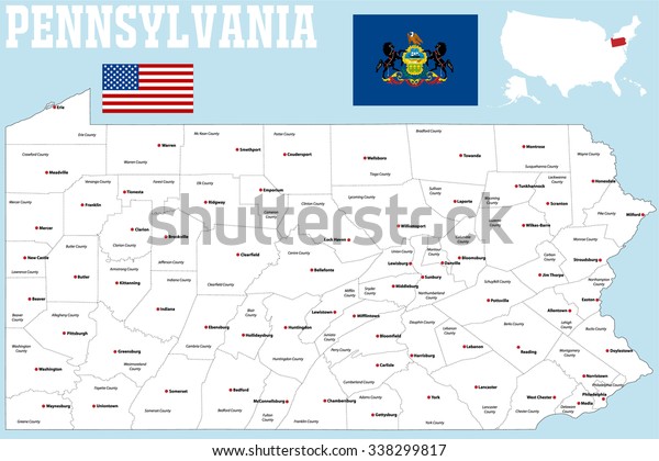 Large Detailed Map State Pennsylvania All 库存矢量图（免版税）338299817 ...