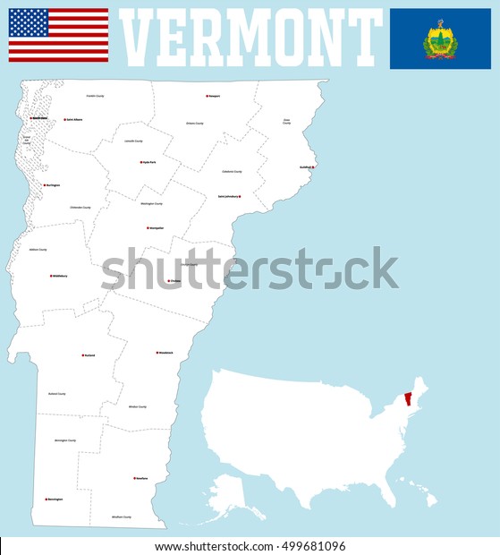 A large and detailed map of the State of Vermont with all counties and ...