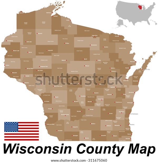 Large Detailed Map State Wisconsin All Stock Vector (Royalty Free ...