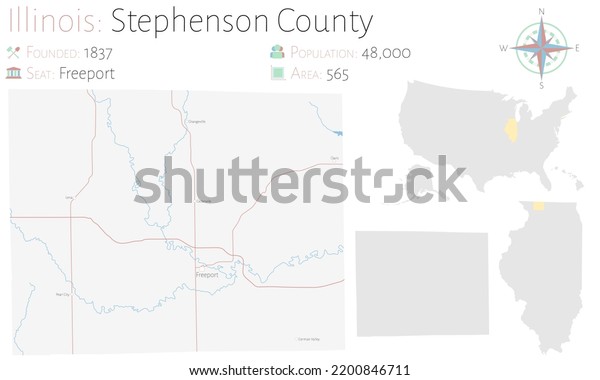 Large Detailed Map Stephenson County Illinois: เวกเตอร์สต็อก (ปลอดค่า ...
