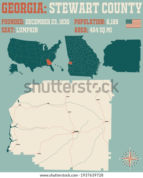 Large Detailed Map Stewart County Georgia Stock Vector (Royalty Free ...