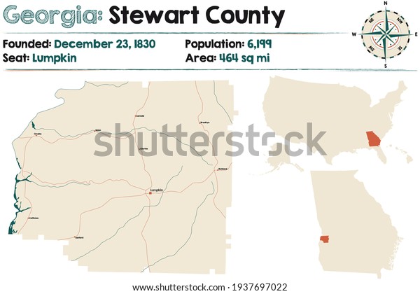 Large Detailed Map Stewart County Georgia Stock Vector (Royalty Free ...