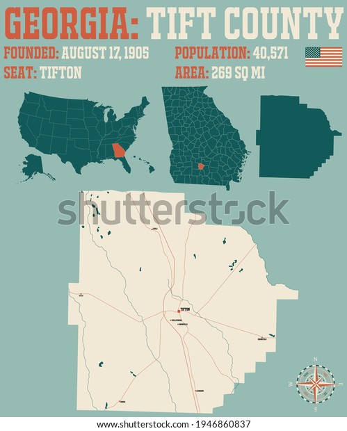 Large Detailed Map Tift County Georgia Stock Vector (Royalty Free ...