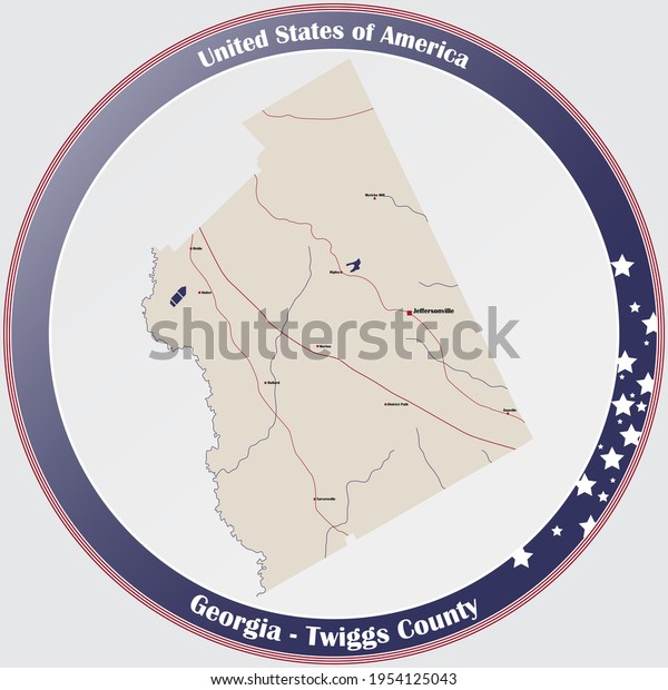 Large Detailed Map Twiggs County Georgia: เวกเตอร์สต็อก (ปลอดค่า ...