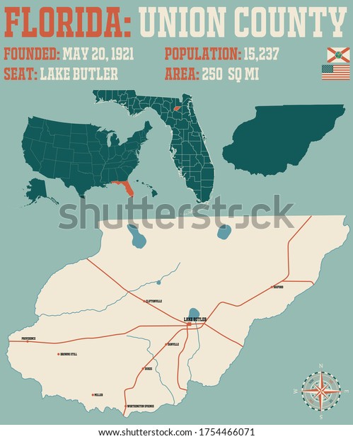 Large Detailed Map Union County Florida Stock Vector (Royalty Free ...