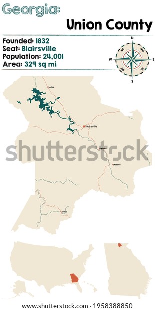Large Detailed Map Union County Georgia Stock Vector (Royalty Free ...