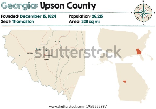 Vektor Stok Large Detailed Map Upson County Georgia (Tanpa Royalti ...