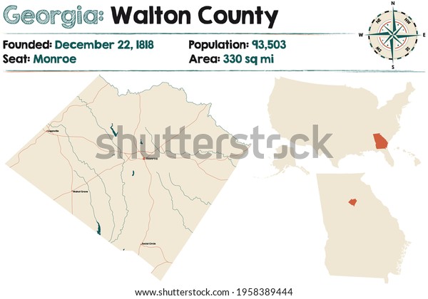 Large Detailed Map Walton County Georgia Stock Vector (Royalty Free ...