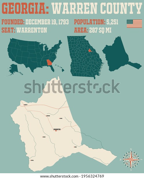 Large Detailed Map Warren County Georgia: เวกเตอร์สต็อก (ปลอดค่า ...