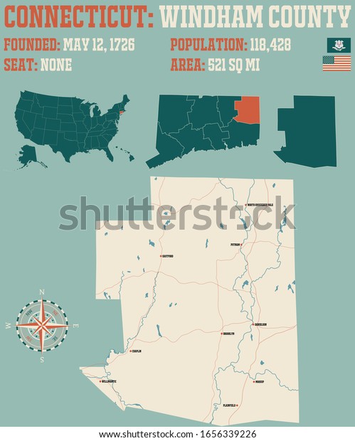 Large Detailed Map Windham County Connecticut: เวกเตอร์สต็อก (ปลอดค่า ...