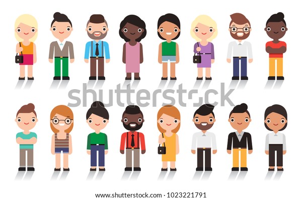 Large Group Cute Cartoon People All Stock Vector (Royalty Free) 1023221791