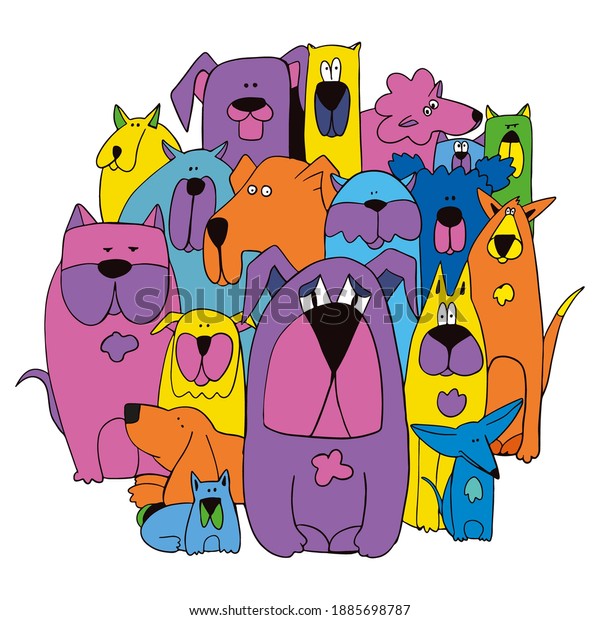 Large Group Dogs Cartoon Pop Art Stock Vector (Royalty Free) 1885698787 ...