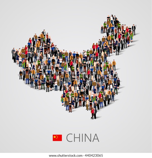 Large group of people in China map form. Population of China or ...