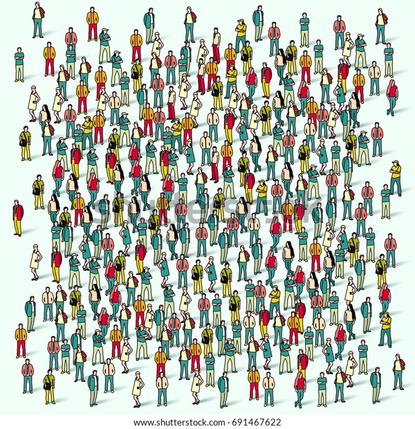 Large group of people crowded on white background. Vector illustration. Large group of people crowded on white background. Vector illustration.