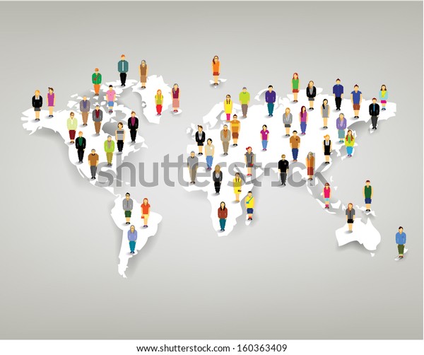 a large group of people from different country standing on map vector ...