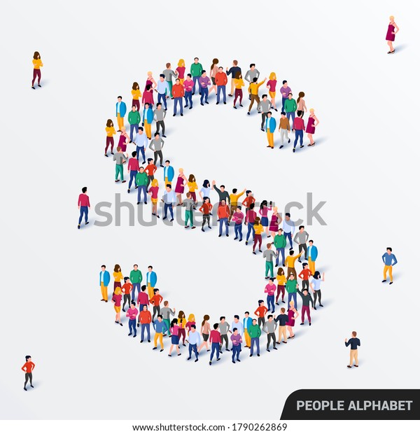 Large group of people in letter S form. Human alphabet. Vector seamless ...