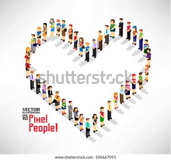 Large Group Pixel People Forming Into Stock Vector (Royalty Free) 106667093