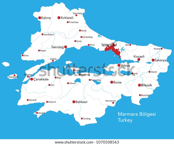 Large Map Turkish Area Marmara Stock Vector (Royalty Free) 1070508563 ...