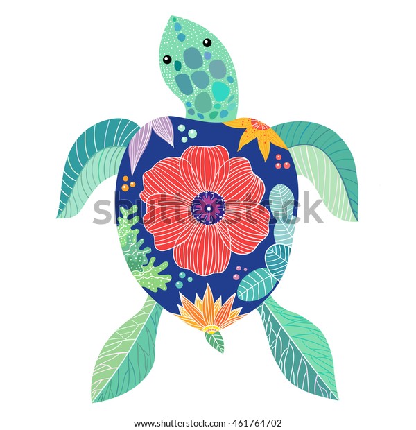 Large Sea Turtle Decorative Floral Pattern Stock Vector (Royalty Free ...