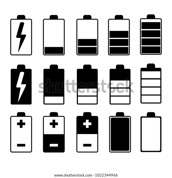 Large Set Black White Battery Icons Stock Vector (Royalty Free ...