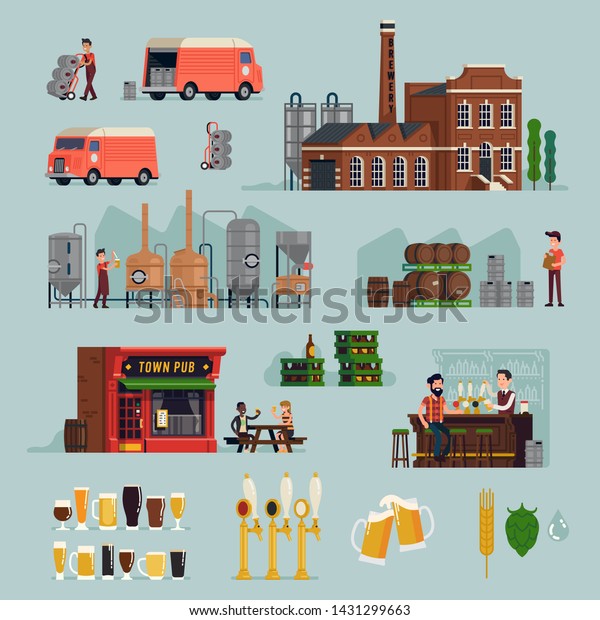 Large Set Flat Vector Brewery Craft 库存矢量图（免版税）1431299663