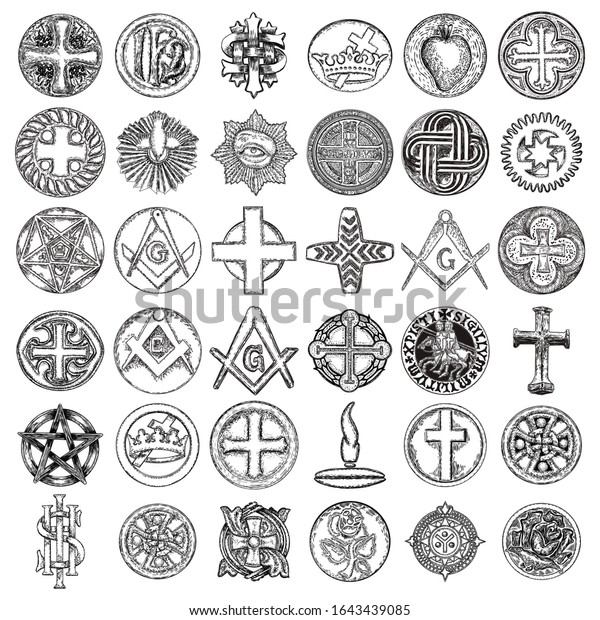 Large Set Hand Drawn Religious Symbols Stock Vector (Royalty Free ...