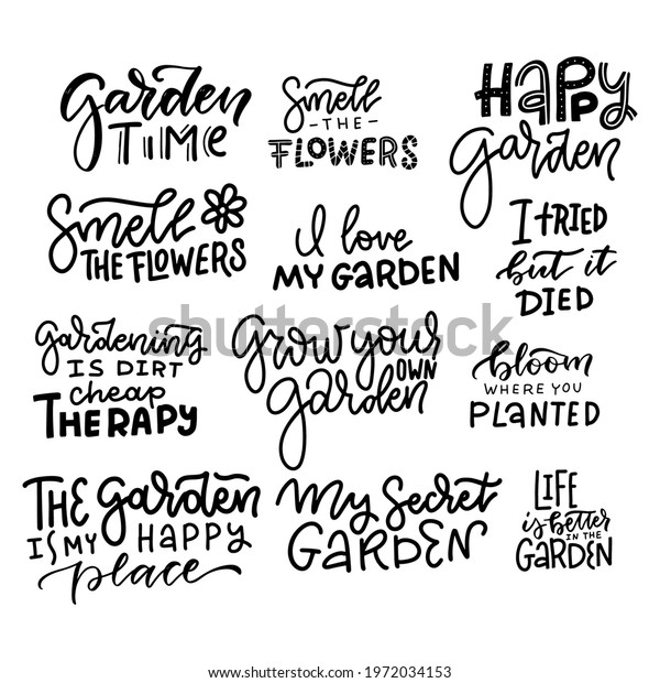 Large Set Hand Lettering Gardening Quotes: Stock-Vektorgrafik ...