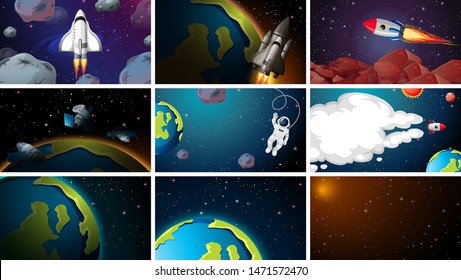 Set Space Scenes Illustration Stock Vector (Royalty Free) 1470234740