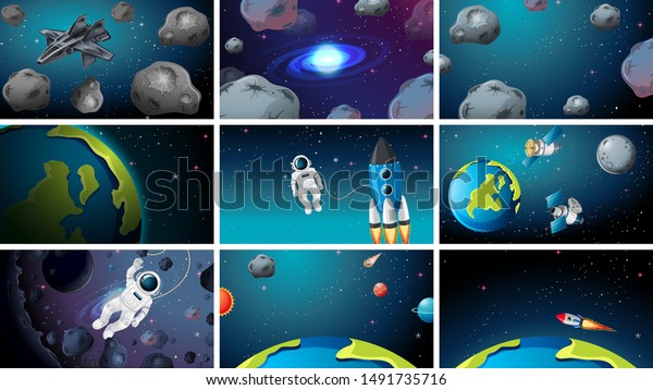 Large Set Space Scenes Illustration Stock Vector (Royalty Free ...