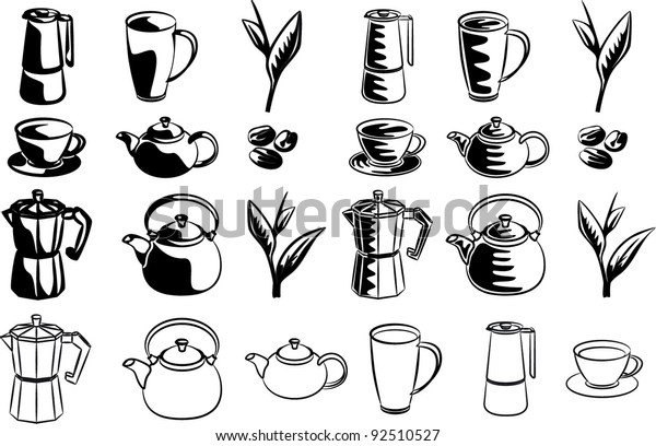 Large Set Tea Coffee Service Vector Stock Vector (Royalty Free) 92510527