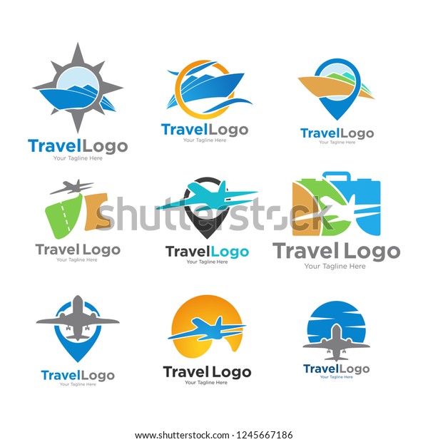 Vektor Stok Large Set Vector Logos Travel Travel (Tanpa Royalti ...
