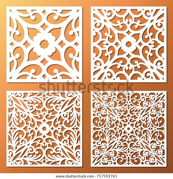 Laser Cut Ornamental Square Panel Set Stock Vector (Royalty Free ...