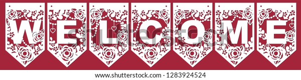 Laser Cutting Template Welcome Pennant Banner : image vectorielle de ...