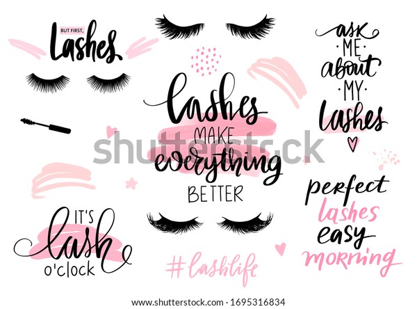 Lashes Mascara Makeupset Closed Eyes Lettering Stock Vector (Royalty ...