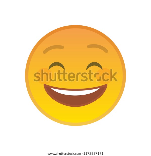 Laughing emoticon isolated on white background. Cheerful yellow emoji ...