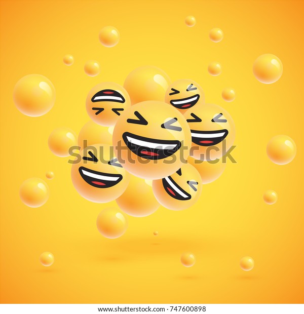 Laughing Realistic Smileys Yellow Background Vector Stock Vector ...