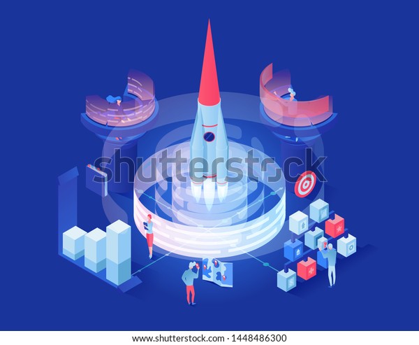 Launching Shuttle Space Isometric Illustration Futuristic Stock Vector ...