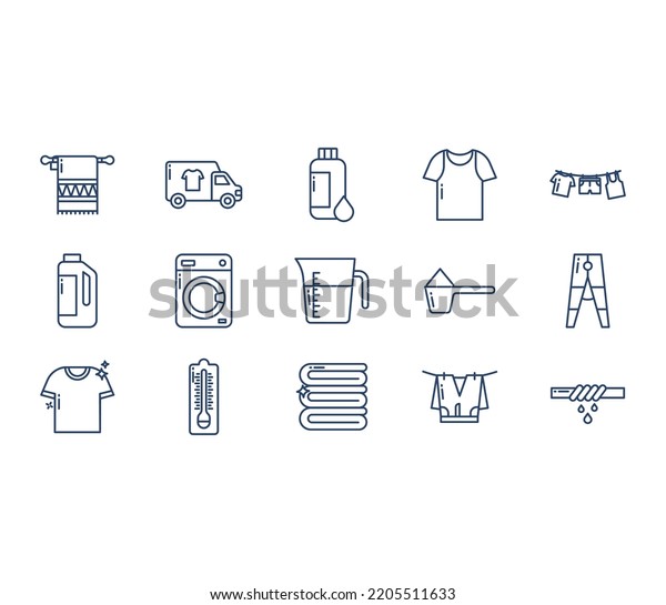 Laundry Clothes Washing Icon Set Stock Vector (Royalty Free) 2205511633 ...