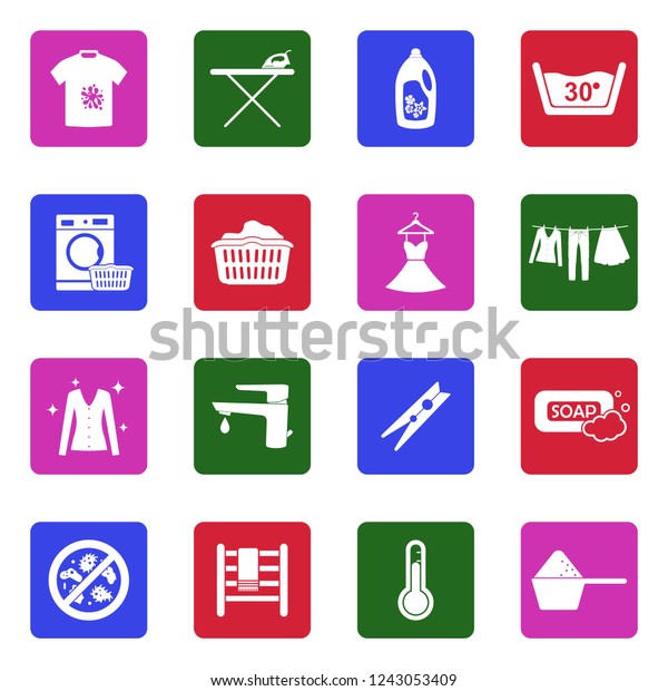 Laundry Icons White Flat Design Square Stock Vector (Royalty Free ...