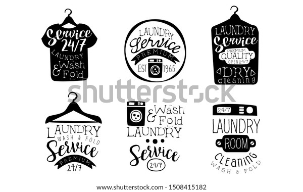 Laundry Service Wash Fold Labels Set Stock Vector (Royalty Free ...