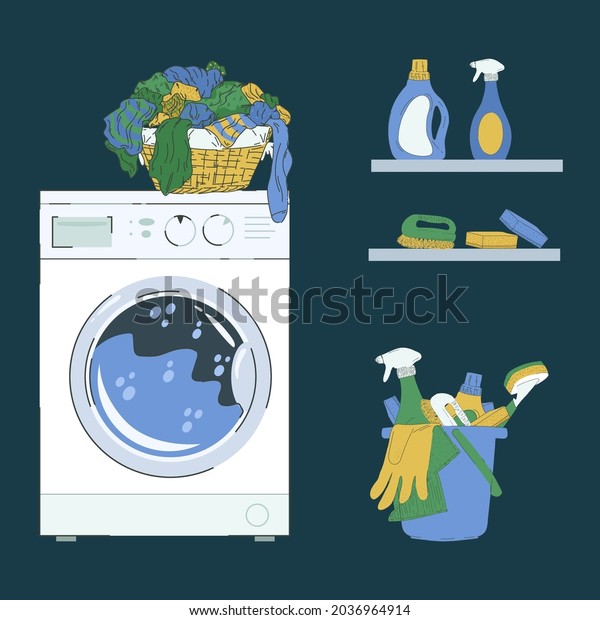 Laundry Services Apartment Cleaning Cartoon Illustration Stock Vector ...