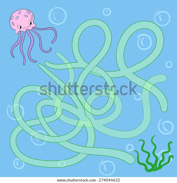 Layout Game Labyrinth Find Way Jellyfish: vector de stock (libre de ...
