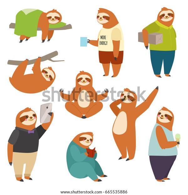 Laziness Sloth Animal Character Different Human Stock Vector (Royalty ...