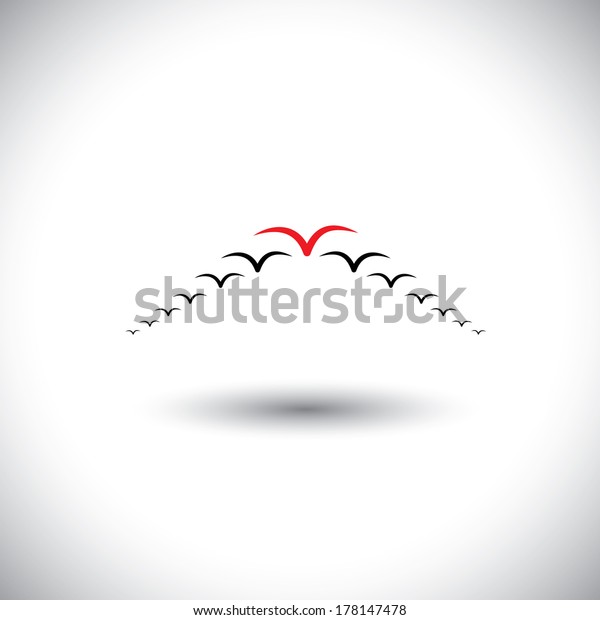 Leadership Concept Vector Birds Flying Forming Stock Vector (Royalty ...